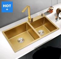China Gold 304 Stainless Steel Kitchen Sinks Acid Alkali Oxidation Resistance for sale