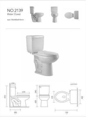 China Ceramic Two Piece Toilet 730x410x810mm Floor Mounted Dual Flush 3/6L for sale
