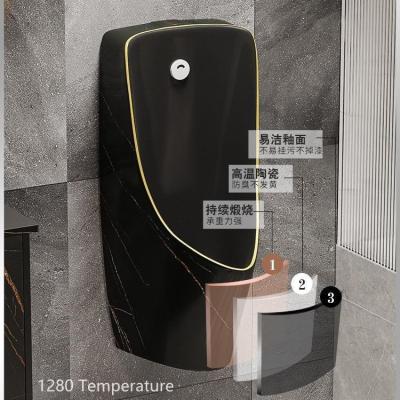 China Commercial Wall Mounted Sensor Urinal Ceramic Marble Black Gold 340x380x770mm for sale