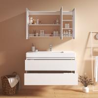 China Plasticity Solid Wood Bathroom Cabinet 23-39in Wall Hung Vanity with LED Mirror Modern Design for sale