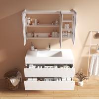China Plasticity Solid Wood Bathroom Cabinet 23-39in Wall Hung Vanity with LED Mirror Modern Design for sale