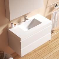 China Plasticity Solid Wood Bathroom Cabinet 23-39in Wall Hung Vanity with LED Mirror Modern Design for sale