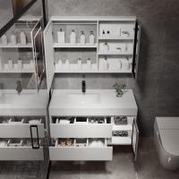 China Multi Layer Floating Wall Mounted Vanity Unit White Rectangle 23-39in Solid Wood Bathroom Cabinet for sale