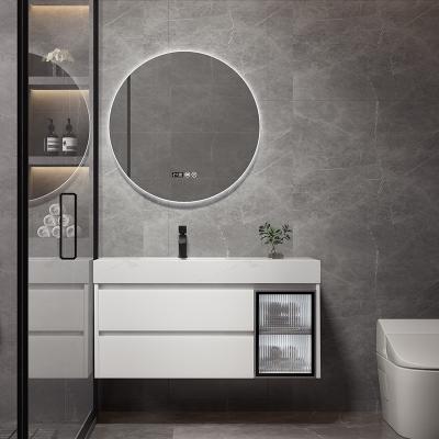 China Multi Layer Floating Wall Mounted Vanity Unit White Rectangle 23-39in Solid Wood Bathroom Cabinet for sale