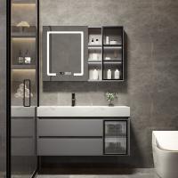 China Rectangle 23in Solid Wood Bathroom Cabinet with Transparent Glass Vanity Modern White for sale