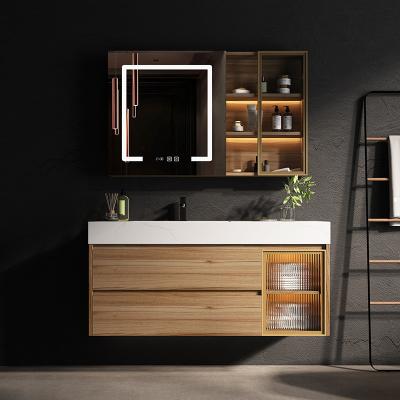 China Rectangle Floating Bathroom Cabinet Solid Wood LED Mirror Vanity 23-39in Width for sale