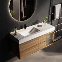 China Rectangle Floating Bathroom Cabinet Solid Wood LED Mirror Vanity 23-39in Width for sale