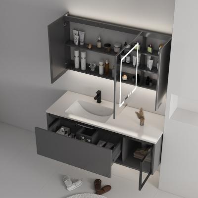 China 3 Doors Solid Wood Bathroom Cabinet with Touch Screen LED Mirror 23-39in for sale