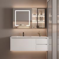 China 23in Solid Wood Bathroom Cabinet with LED Mirror Modern Rectangle Vanity for sale