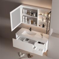 China 23in Solid Wood Bathroom Cabinet with LED Mirror Modern Rectangle Vanity for sale