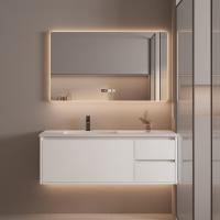 China 23in Solid Wood Bathroom Cabinet with LED Mirror Modern Rectangle Vanity for sale
