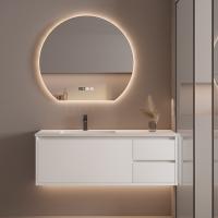 China 23in Solid Wood Bathroom Cabinet with LED Mirror Modern Rectangle Vanity for sale