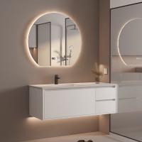 China 23in Solid Wood Bathroom Cabinet with LED Mirror Modern Rectangle Vanity for sale