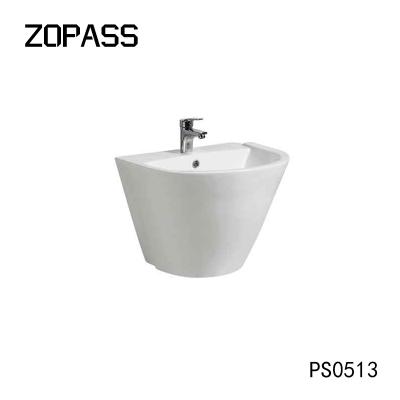 China European Style White Modern Wall Hung Porcelain Half Pedestal Hand Wash Basin 560x450x420mm for sale