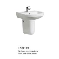 China Hand Painted Porcelain Wall Hung Pedestal Sink 560x480x530mm Bathroom Basin for sale