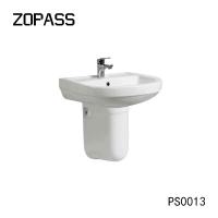 China Hand Painted Porcelain Wall Hung Pedestal Sink 560x480x530mm Bathroom Basin for sale