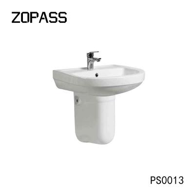 China Hand Painted Porcelain Wall Hung Pedestal Sink 560x480x530mm Bathroom Basin for sale