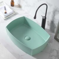 China 12L Square Counter Top Basin Ceramic Sink Matte Light Green Color for sale
