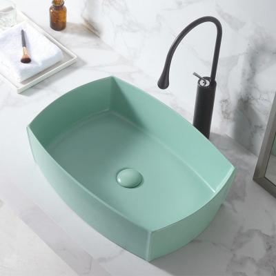 China 12L Square Counter Top Basin Ceramic Sink Matte Light Green Color for sale
