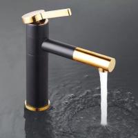 China Waterfall Black Basin Faucet With Golden Handle Hot And Cold Mixer for sale