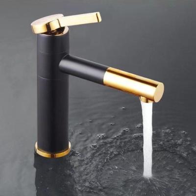 China Waterfall Black Basin Faucet With Golden Handle Hot And Cold Mixer for sale