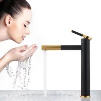China Waterfall Black Basin Faucet With Golden Handle Hot And Cold Mixer for sale