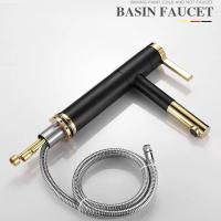 China Waterfall Black Basin Faucet With Golden Handle Hot And Cold Mixer for sale