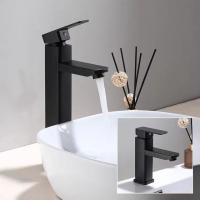 China Deck Mount 304 Stainless Steel Bathroom Faucet Single Handle Square Sink Tap for Hotel for sale