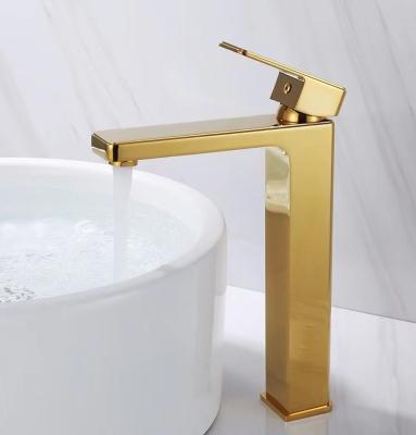 China Polished Golden Brass Sanitary Ware Faucet Single Handle Wash Basin Tap for sale