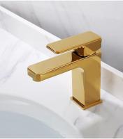 China Polished Golden Brass Sanitary Ware Faucet Single Handle Wash Basin Tap for sale