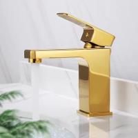 China Polished Golden Brass Sanitary Ware Faucet Single Handle Wash Basin Tap for sale