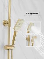 China 304 Stainless Steel Luxury Gold Bathroom Shower Set Brass Rain Mixer Triple Handle Thermostatic for sale