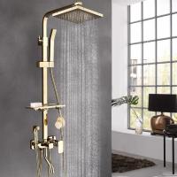 China 304 Stainless Steel Luxury Gold Bathroom Shower Set Brass Rain Mixer Triple Handle Thermostatic for sale
