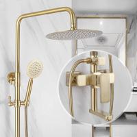 China 304 Stainless Steel Luxury Gold Bathroom Shower Set Brass Rain Mixer Triple Handle Thermostatic for sale