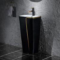 China Ceramic 525*430*860mm Sanitary Ware Basin One Piece With Black Toilet for sale