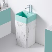 China Self Cleaning Rectangular Ceramic Pedestal Wash Basin Sink 400x400x840mm for sale
