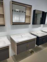 China Gray Blue 80cm Solid Wood Bathroom Cabinets Floor Mounted Vanity for sale