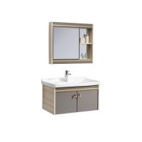 China Gray Blue 80cm Solid Wood Bathroom Cabinets Floor Mounted Vanity for sale