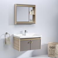 China Gray Blue 80cm Solid Wood Bathroom Cabinets Floor Mounted Vanity for sale