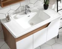 China Anti Corrosion Solid Wood Bathroom Cabinet With Mirror Wash Basin for sale