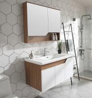 China Anti Corrosion Solid Wood Bathroom Cabinet With Mirror Wash Basin for sale