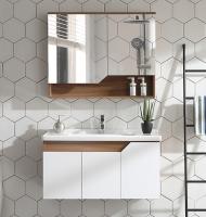 China Anti Corrosion Solid Wood Bathroom Cabinet With Mirror Wash Basin for sale