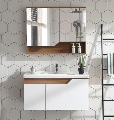 China Anti Corrosion Solid Wood Bathroom Cabinet With Mirror Wash Basin for sale
