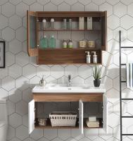 China Anti Corrosion Solid Wood Bathroom Cabinet With Mirror Wash Basin for sale