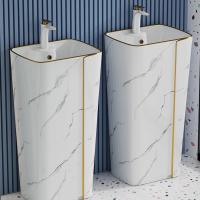 China Single Hole Cylindrical Ceramic Art Basin Marble Design With Gold Line for sale