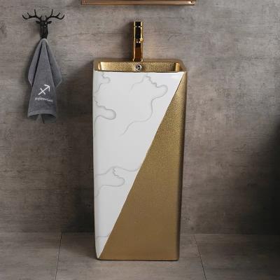 China Pedestal 9L Floor Standing Bathroom Sinks Luxury Gold One Piece for sale