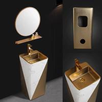 China Pedestal 9L Floor Standing Bathroom Sinks Luxury Gold One Piece for sale