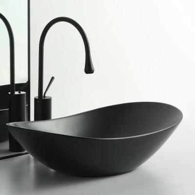 China 9L Ceramic Matte Black Vessel Sink Round Countertop Basin Ultra Thin Edge Modern Bathroom Art Basin for sale