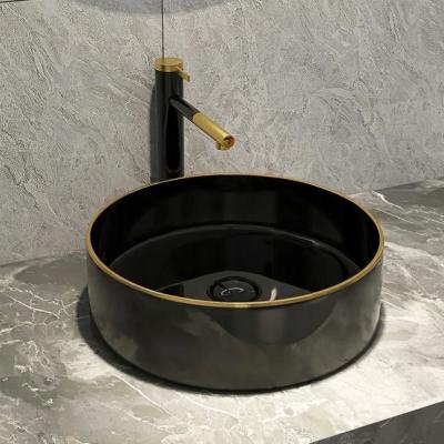 China Countertop Ceramic Round Ceramic Wash Basin Matte Shiny Black Color for sale