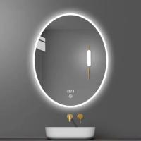 China Oval Glass Wall Mounted Vanity Mirror with Defogging Screen 60x80cm for sale
